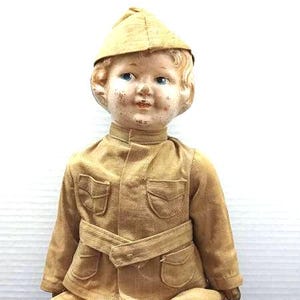 WW2 Boy Soldier Doll in Original Military Uniform With Painted Blue ...