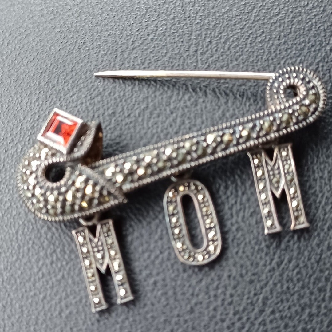 Judith Jack Marcasite and Garnet Sterling Silver Brooch With Dangling ...