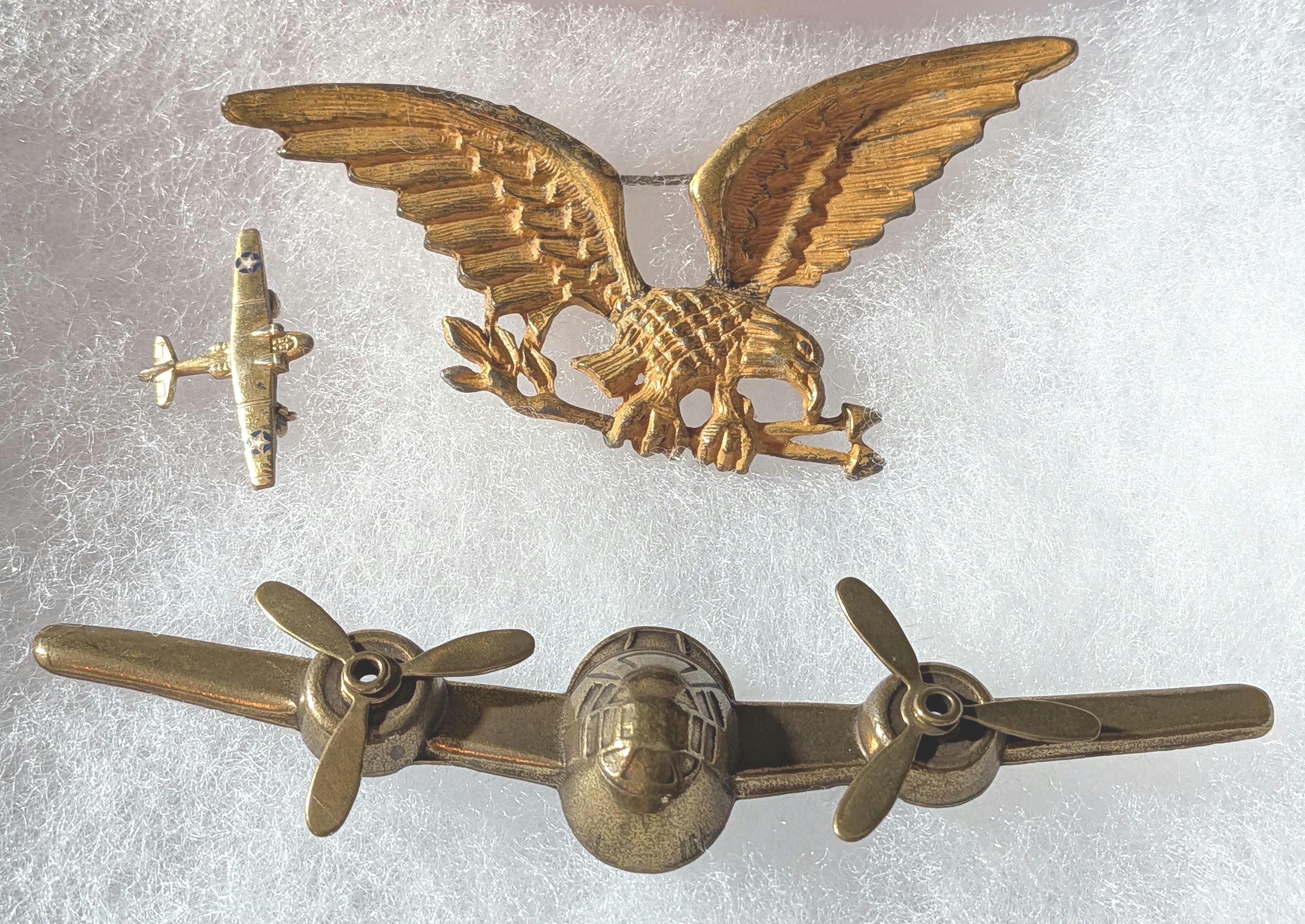 Three Military Style Pins That Include an Fabulous Eagle, A Small WW2 ...