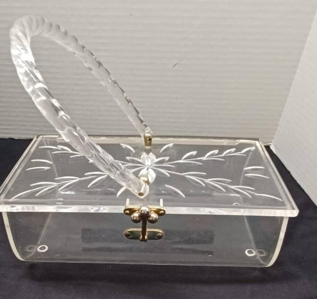 Clear Lucite Handbag With Pretty Etched Designs by Florida Handbags ...