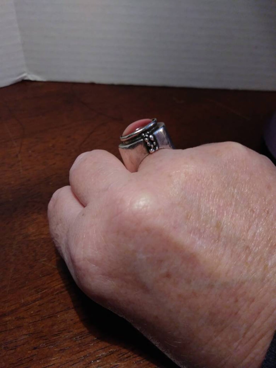 Ladies 925 Heavy Silver High Relief Ring With a Gorgeous Pink | Etsy