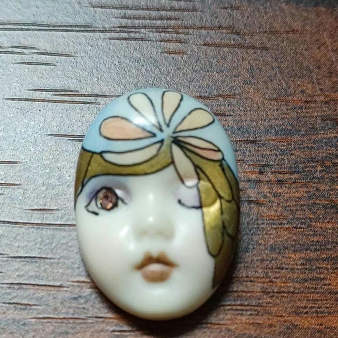 Adagio Hand Painted Porcelain Flapper Girl Face Pin With A Swarovski ...