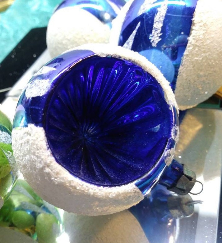 4 Vintage Mercury Glass & Mica Christmas Tree Ornanents in Green and ...