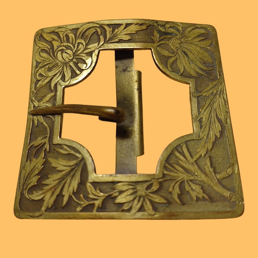 Victorian Ladies Vintage Brass Square Belt or Sash Buckle With Floral ...