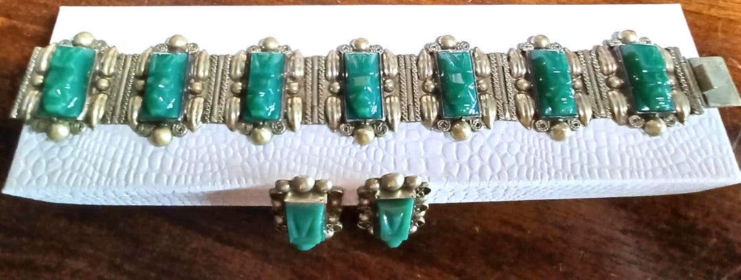 Vintage Heavy Silver Aztec Warrior Linked Bracelet and Screwback Aztec ...