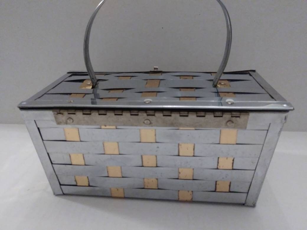 Cartera de metal vintage tejida en tono plateado y dorado n.º - Etsy España