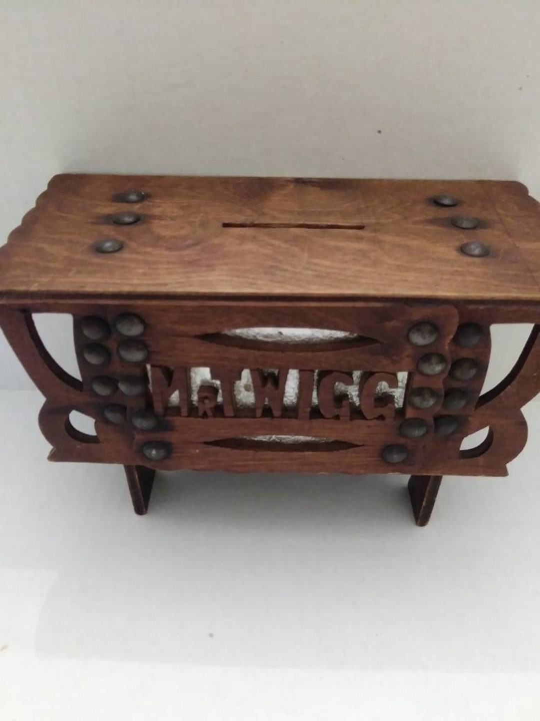 1930s Folk Art Hand Made Wooden Bank With Unusual Name Mr Twiggs Carved ...