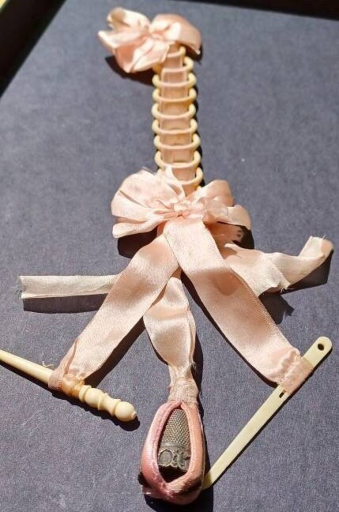 Antique Celluloid and Pink Silk Ribbon Sewing Chatelaine #182 - Etsy