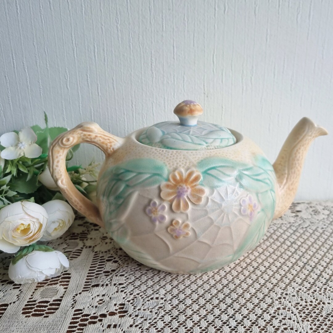 Vintage Art Deco Avonware Floral Teapot With Spider Web Pattern - Etsy