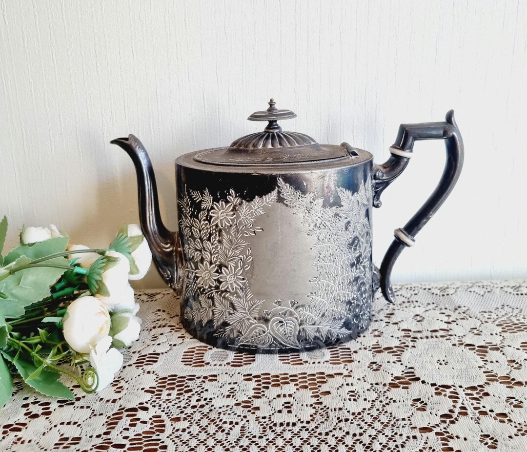 Antique Silverplate Ornate Teapot Made in Birmingham | Engraved ...