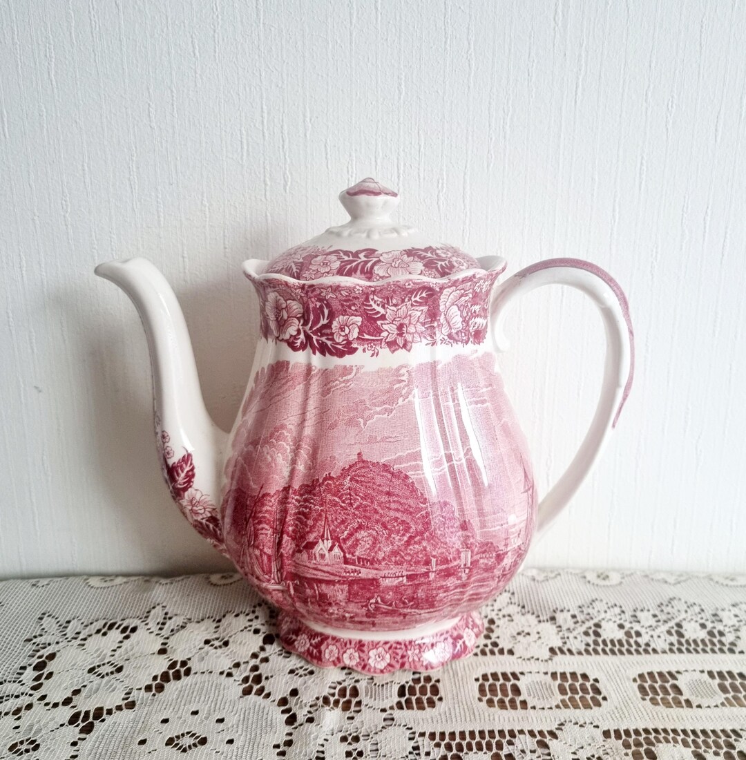 Vintage Red Transferware Palissy Teapot 'thames River Scenes' - Etsy