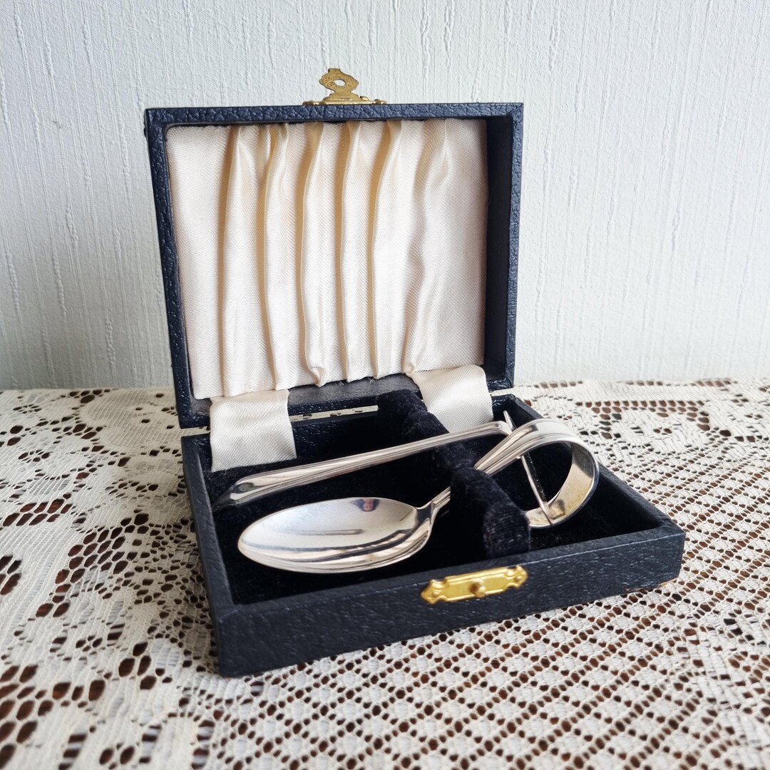 Antique Childrens Cutlery Silverplate Spoon and Pusher, Christening ...