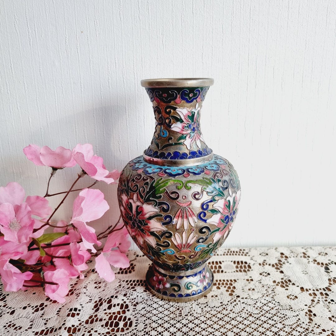 Vintage Large Cloisonne Enamel Floral Vase - Etsy
