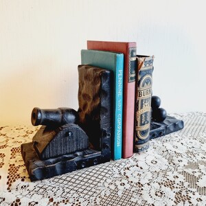 Pair of Vintage Bookends With Military Theme Depicting Cannon and ...