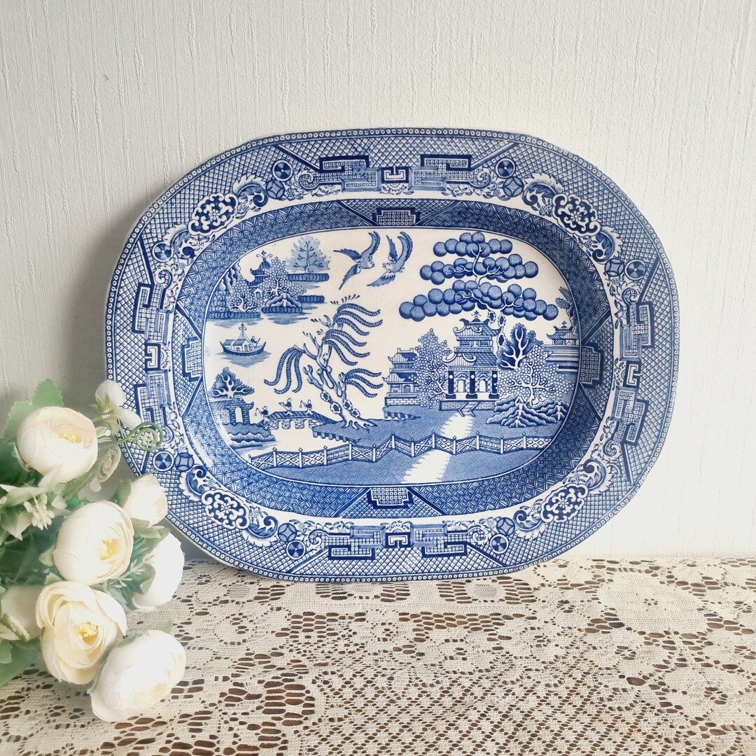 Antique Blue and White Willow Pattern Platter by W Adams Staffordshire ...