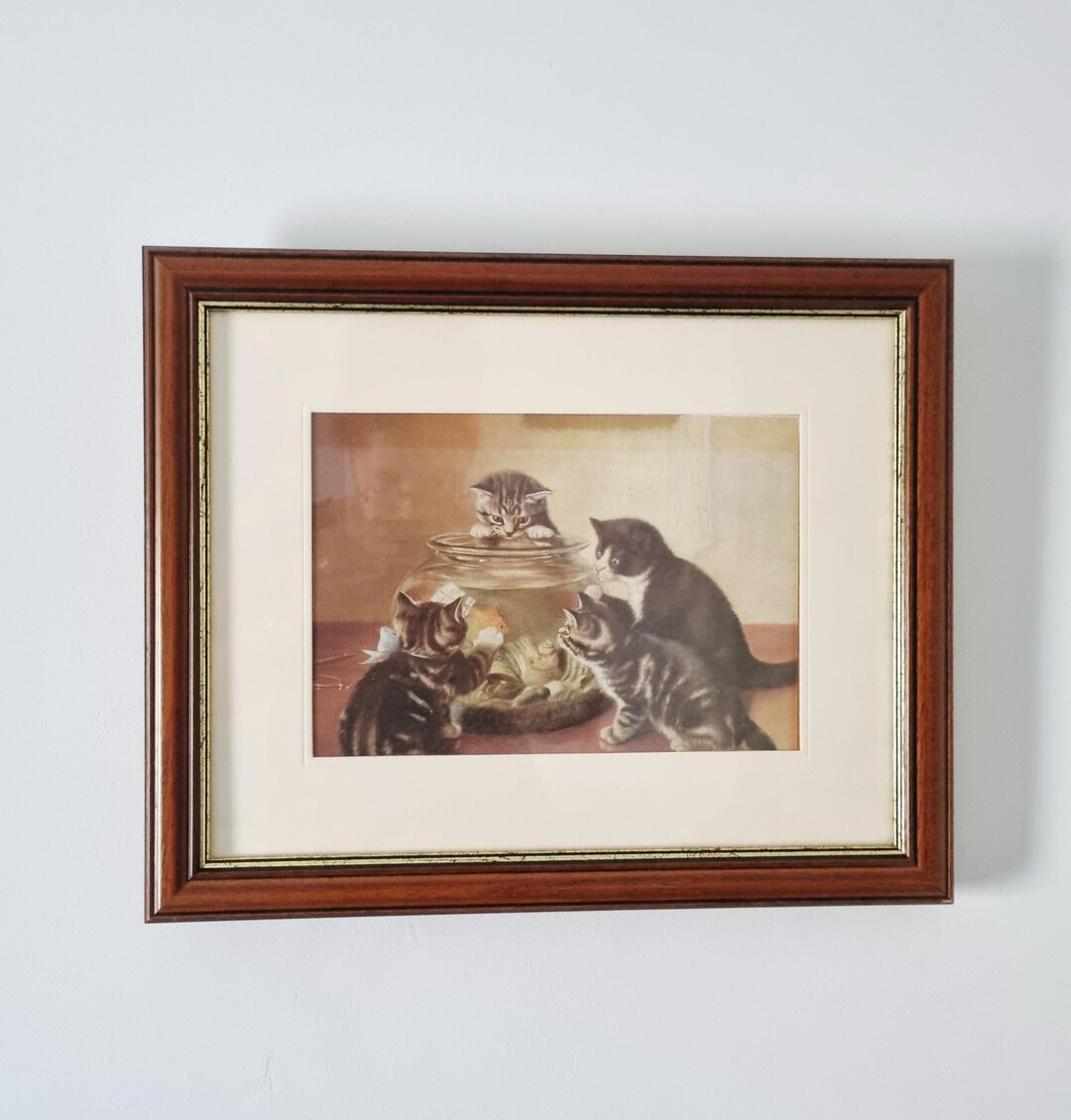 Vintage Print of Kittens and Fishbowl by German Artist Meta Pluckebaum ...