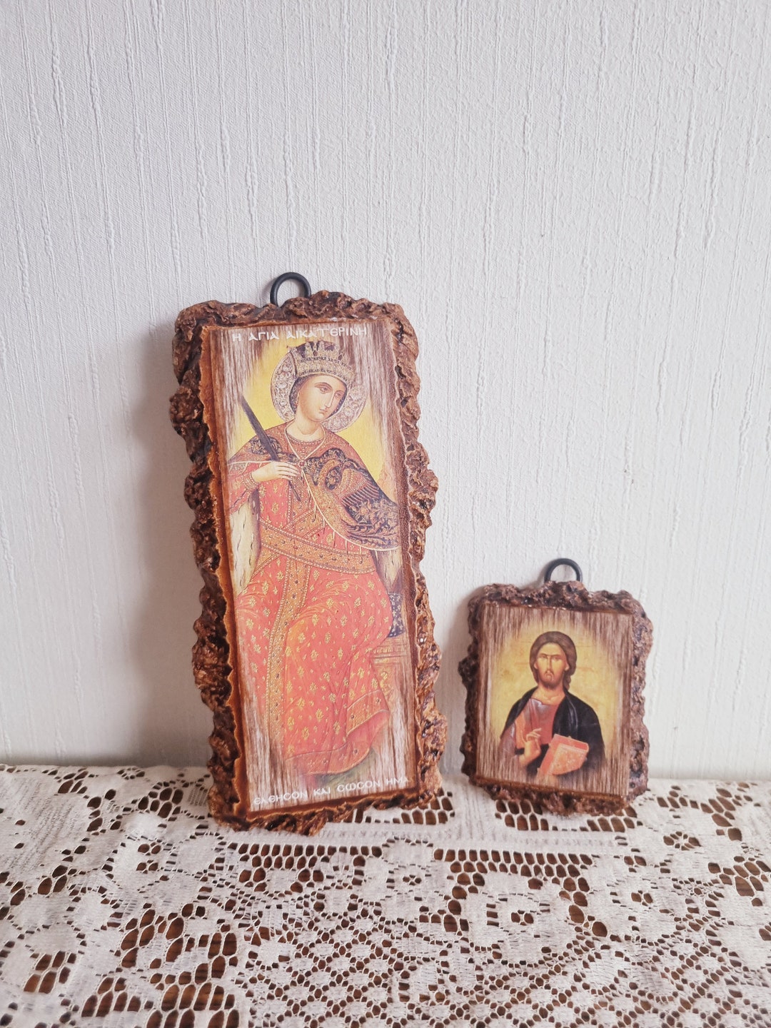 Pair of Orthodox Religious Ceramic Icons Wall Hanging - Etsy