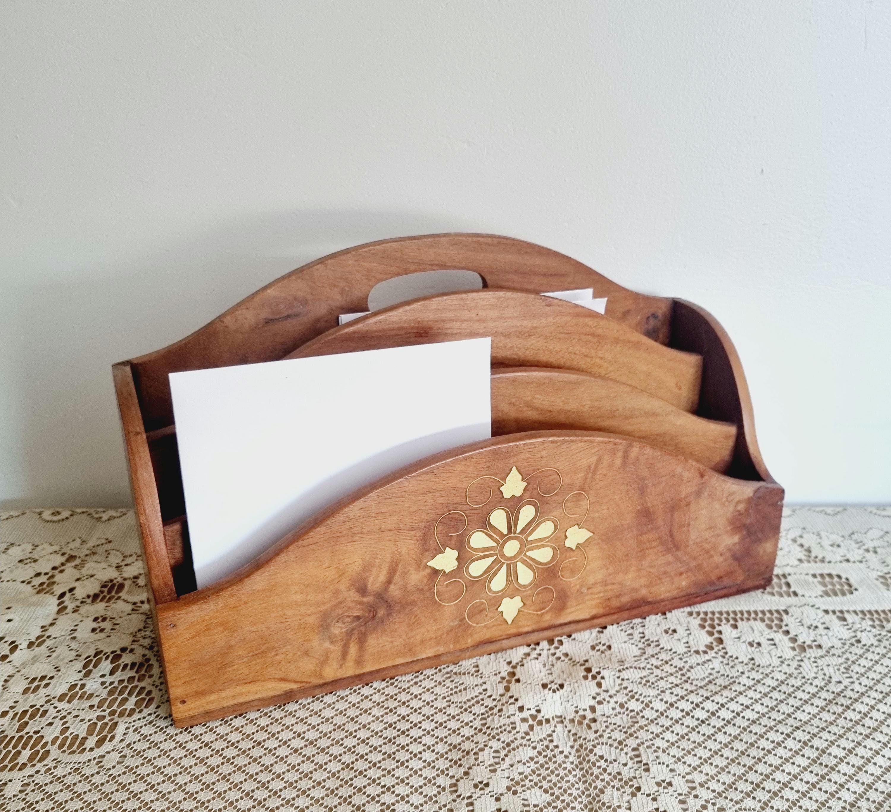 Vintage Large Wooden Letter Rack/desk Tidy With Brass Inlay - Etsy