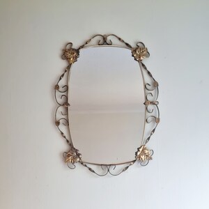 Gold Vintage Mcm Mirror With Floral Detail Mcm Can Hang Vertical or ...