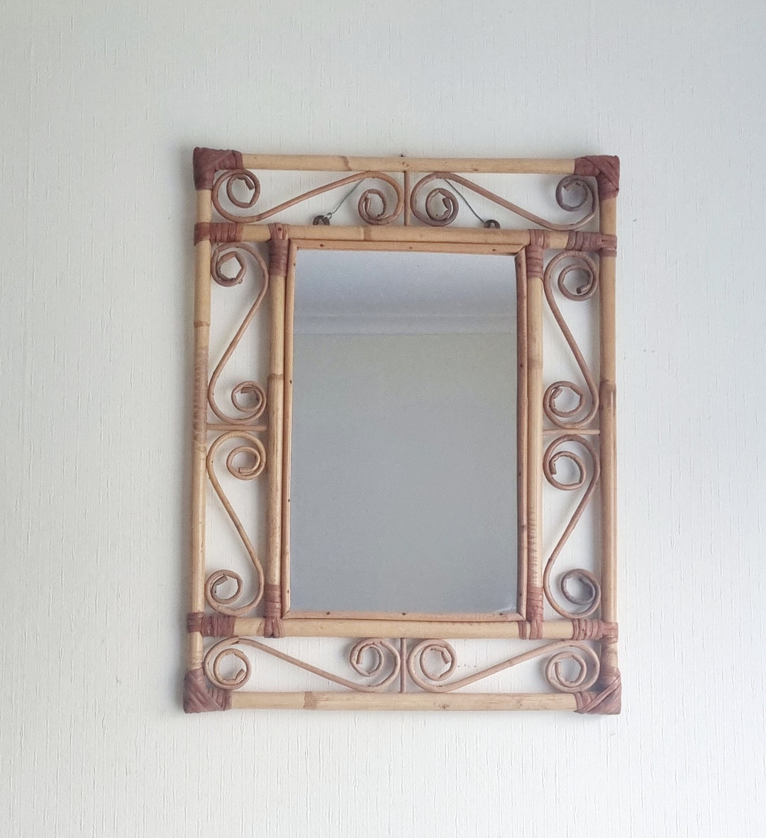 Bamboo/cane Vintage Hanging Mirror Boho Style - Etsy