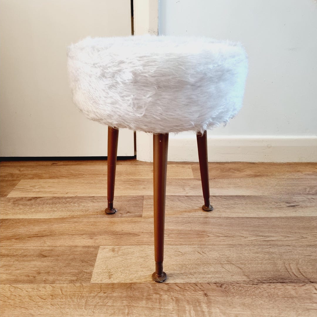 Mcm Furry Footstool With Original Fabric - Etsy