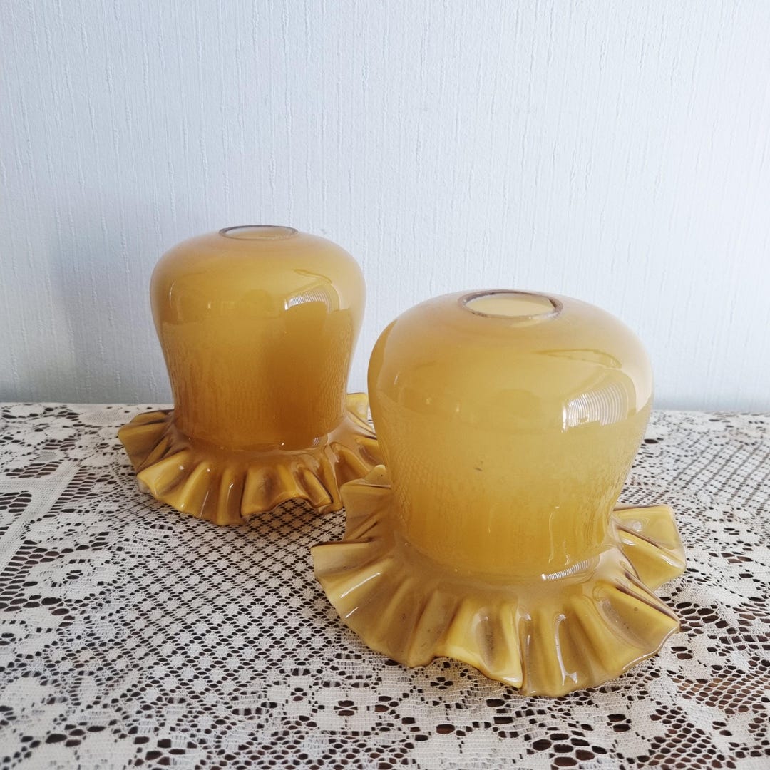 Pair of Mid Century Glass Frilled Lampshades - Etsy