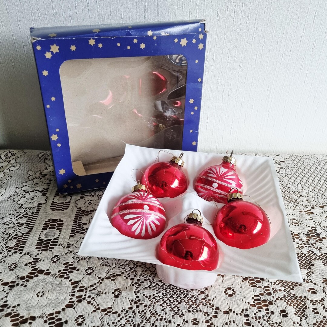 Vintage German Christmas Tree Baubles in Box, Red and Silver - Etsy