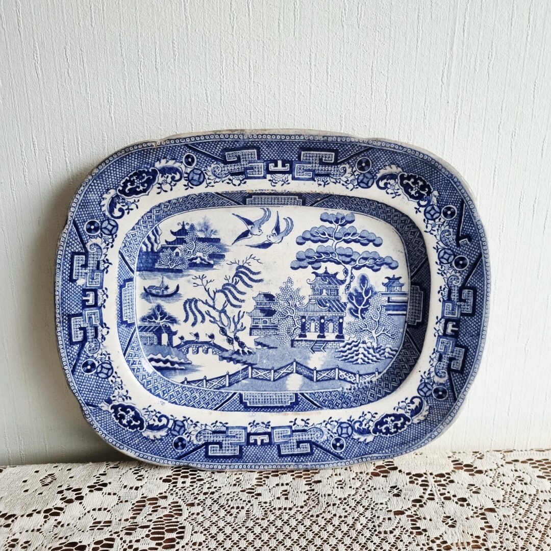 Antique Blue and White Medium Size Willow Pattern Platter - Etsy