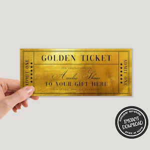 Editable Golden Ticket Gift Voucher Template Printable Gold - Etsy