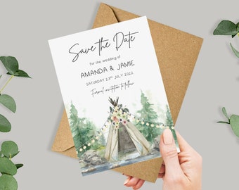 Rustic Save the Date Card, Boho Save the Date, Greenery & Wood Wedding ...