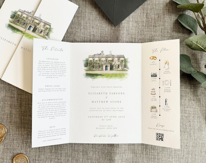Custom Venue Watercolour Wedding Invitation Trifold Wedding Invitation ...