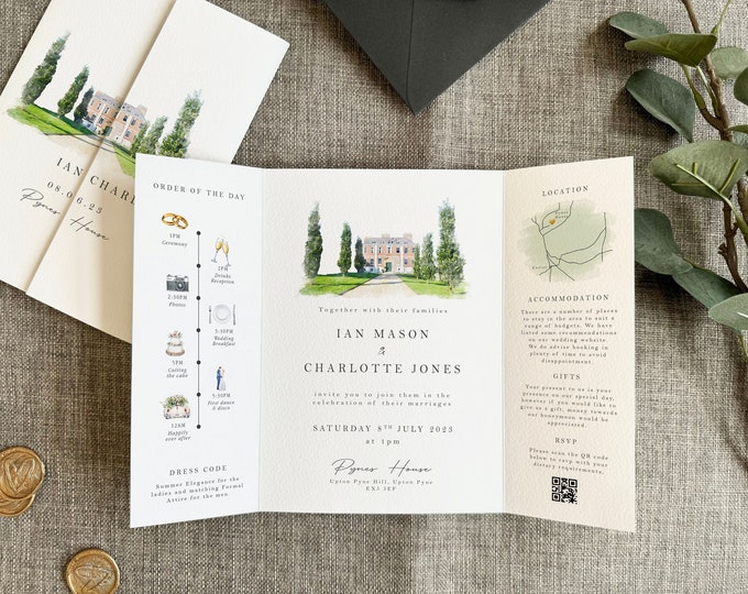 Watercolour Venue Wedding Invitation Venue Illustration Wedding Invite ...