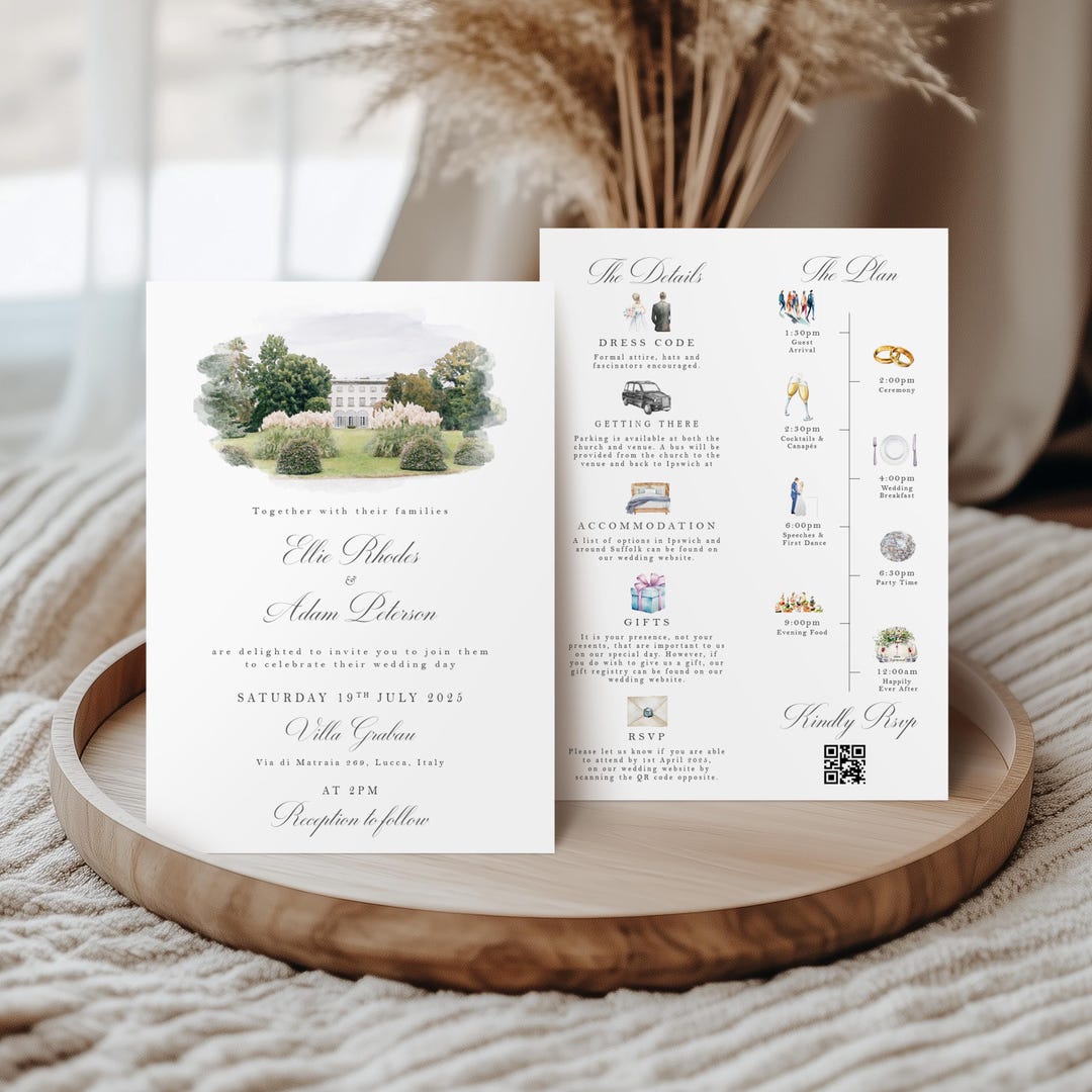 Venue Watercolour Wedding Invitation Venue Painting Wedding Invitation ...
