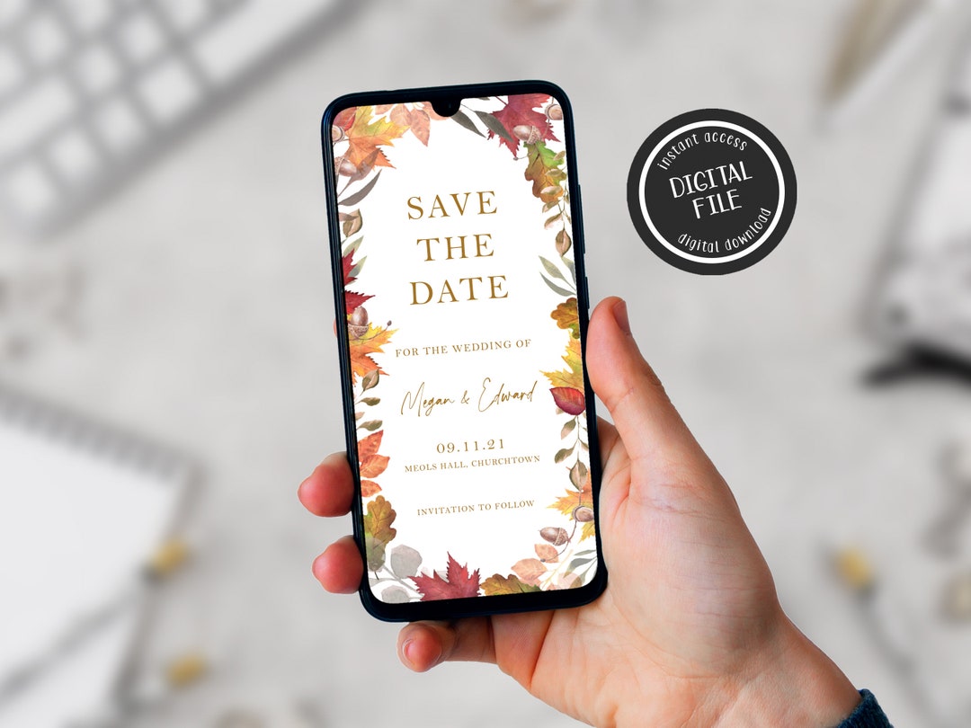 Digital Save the Date Autumn Wedding Invitation Template Digitsl ...