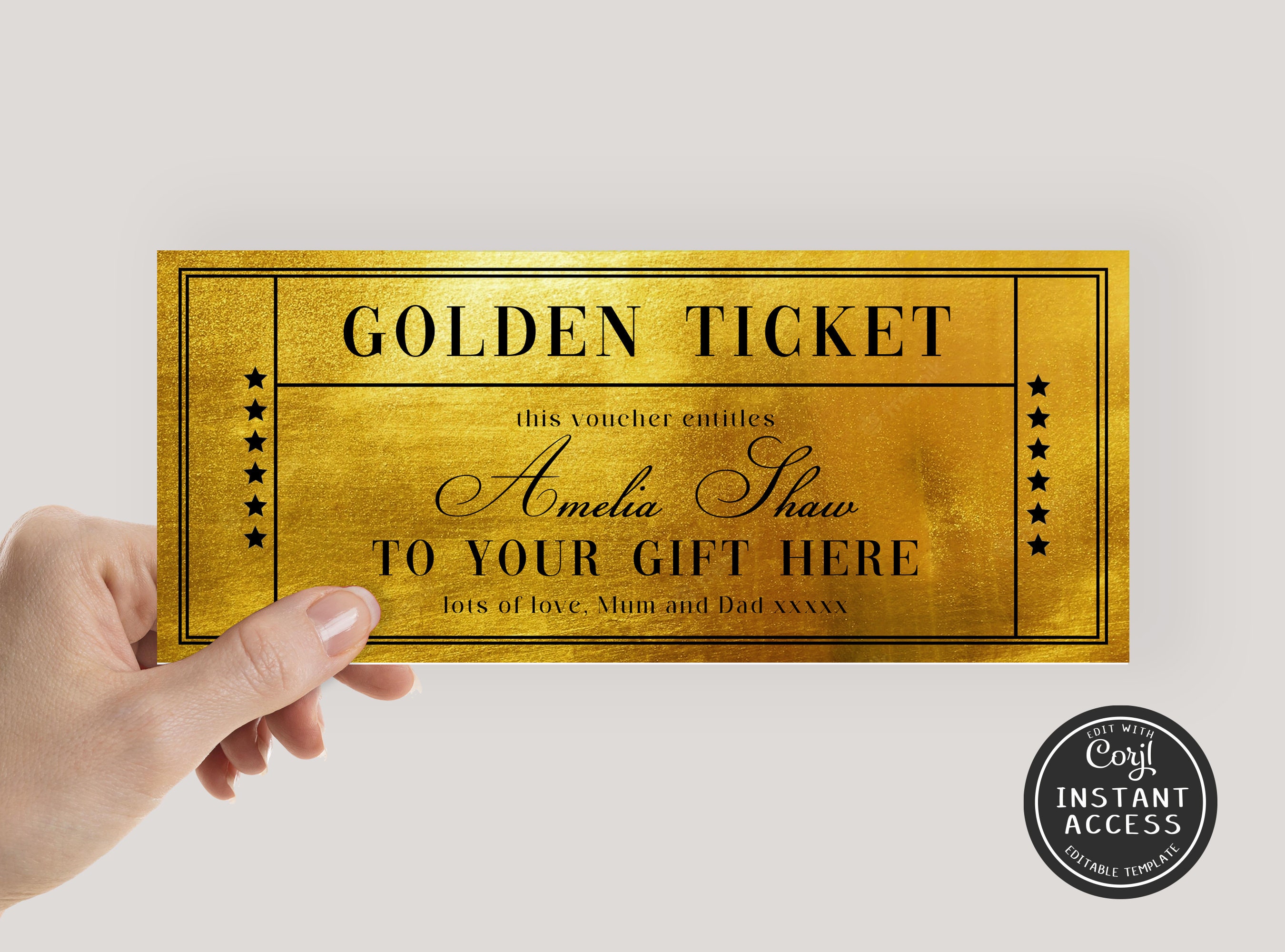 Editable Golden Ticket Gift Voucher Editable Template Birthday Gift ...