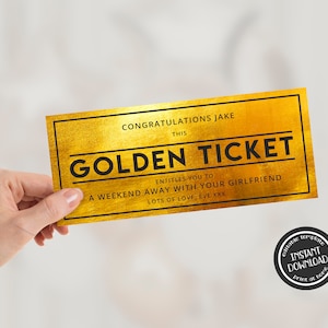 Editable Golden Ticket Gift Voucher Template Printable Gold Gift Ticket ...
