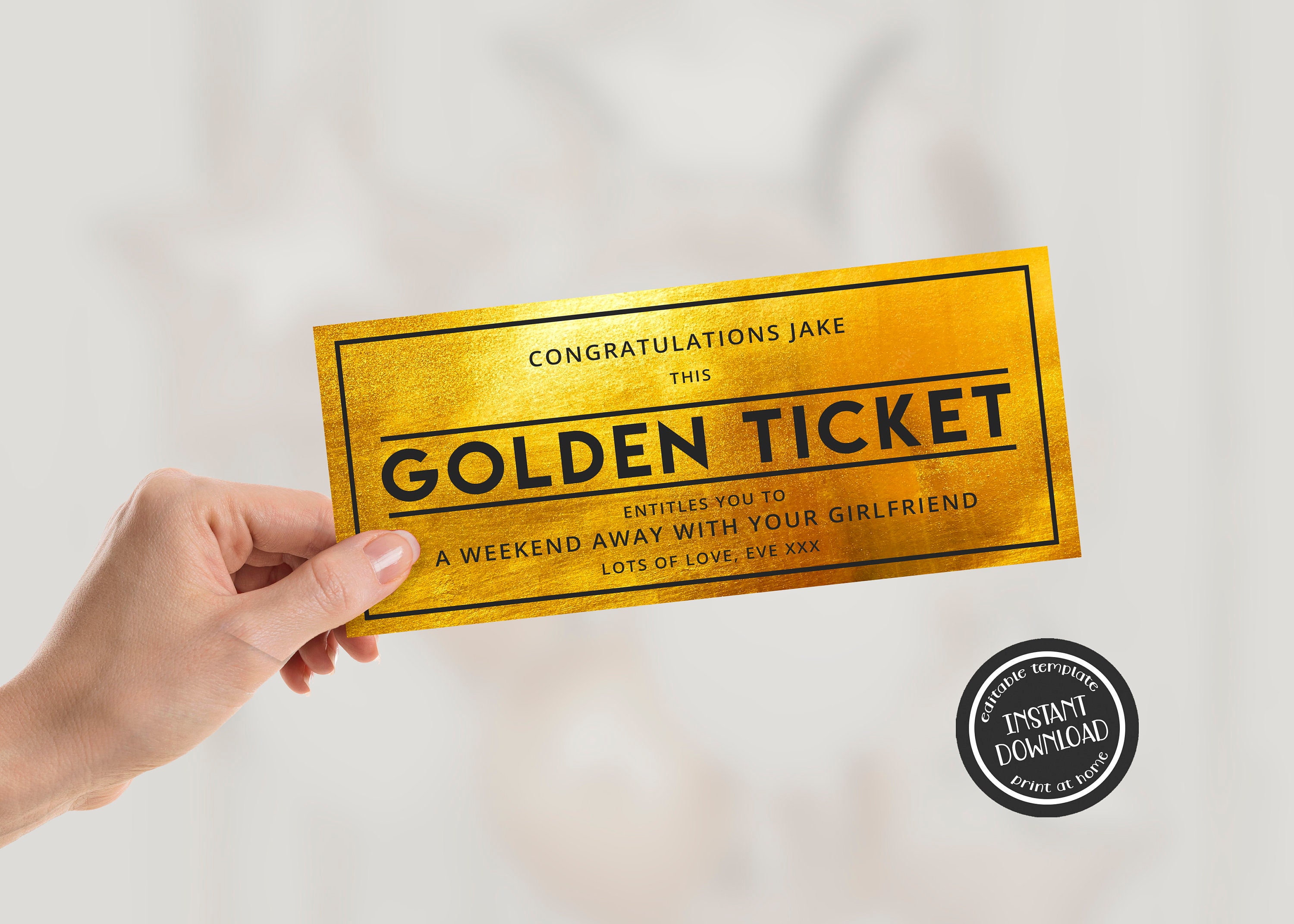 Editable Golden Ticket Gift Voucher Template Printable Gold Gift Ticket ...