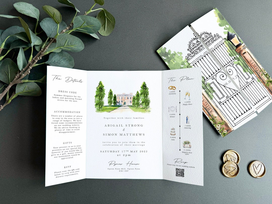 Venue Watercolour Wedding Invitation Gatefold Wedding Invitation Venue ...