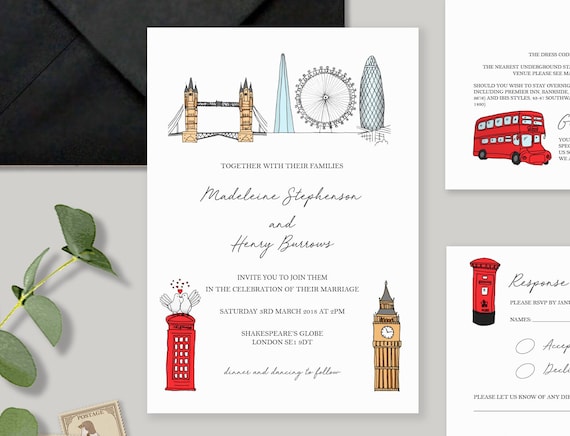 London Theme Invitations London Invite London Birthday Invitation,