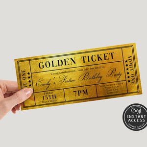 Editable Golden Ticket Party Invitation Template Golden Ticket Party ...