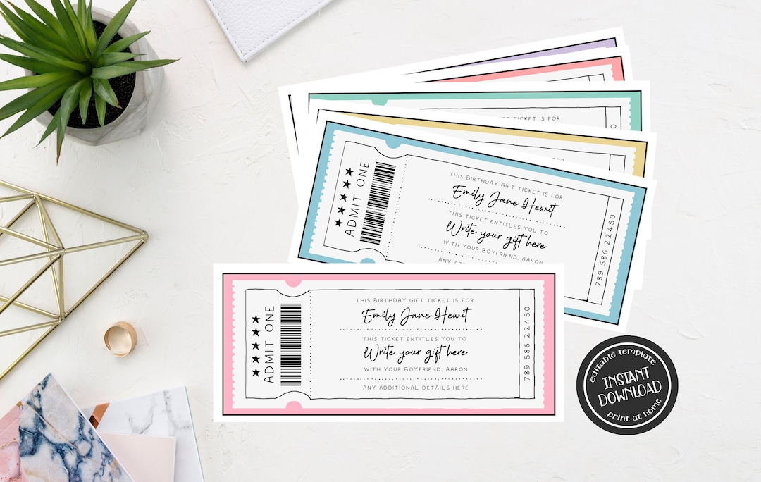 Editable Gift Voucher Template Event Ticket Printable Birthday - Etsy