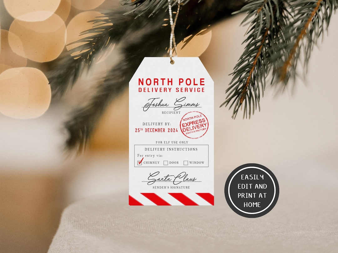 Editable North Pole Gift Tag Printable Christmas Gift Tag Santa ...