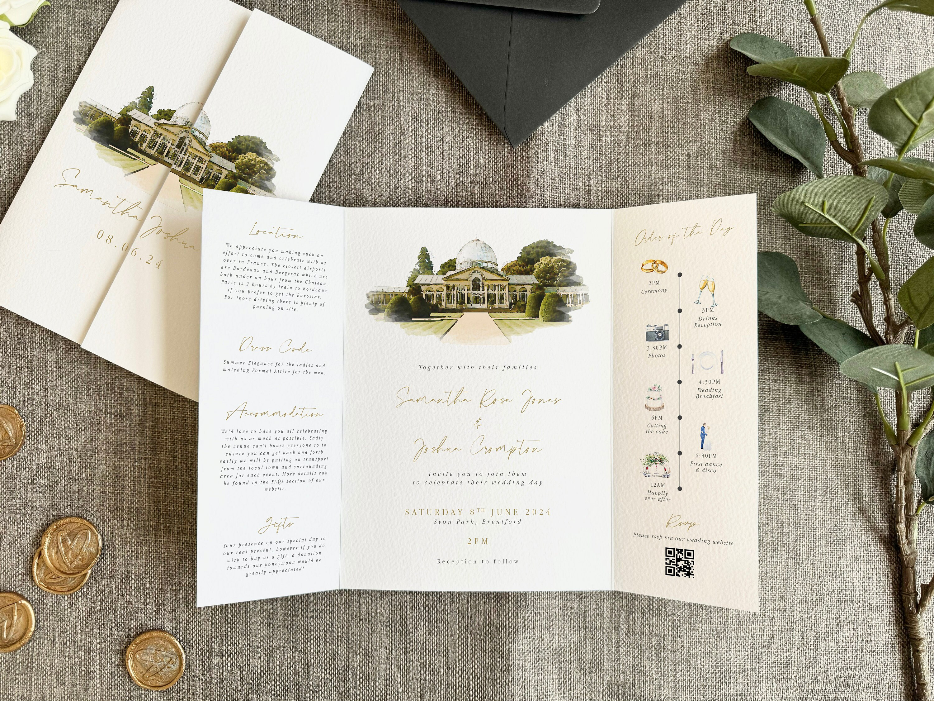 Venue Watercolour Wedding Invitation Gatefold Wedding Invitation ...