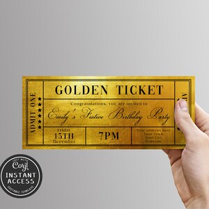 Editable Golden Ticket Party Invitation Template Golden Ticket Party ...