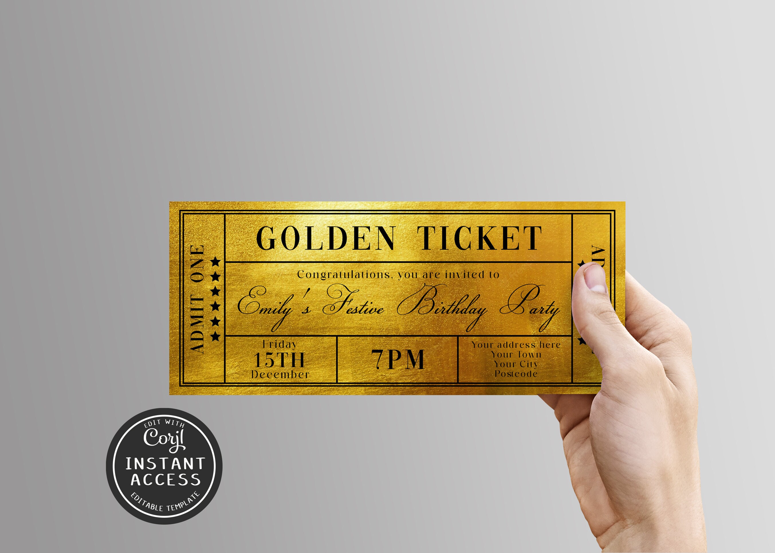 Editable Golden Ticket Party Invitation Template Golden Ticket Party ...