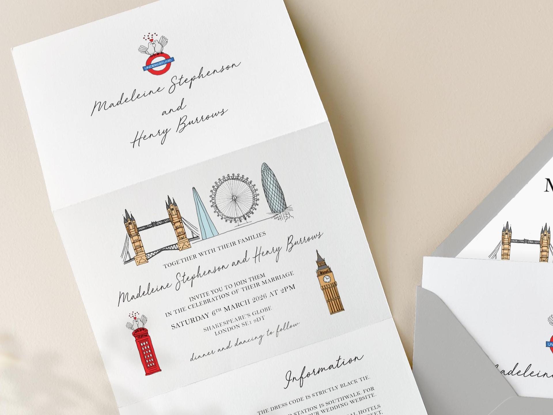 London Wedding Invitation London Themed Wedding Invite Concertina ...