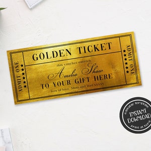 Editable Golden Ticket Gift Voucher Editable Template Birthday Gift ...