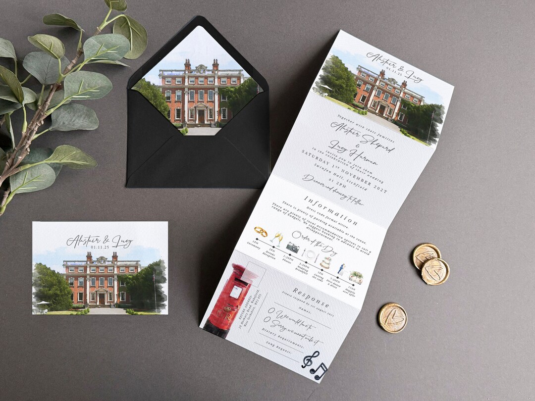 Watercolour Venue Wedding Invitation Venue Illustration Wedding Invite ...