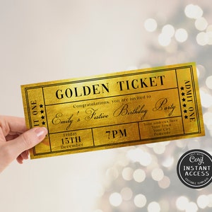 Editable Golden Ticket Party Invitation Template Golden Ticket Party ...