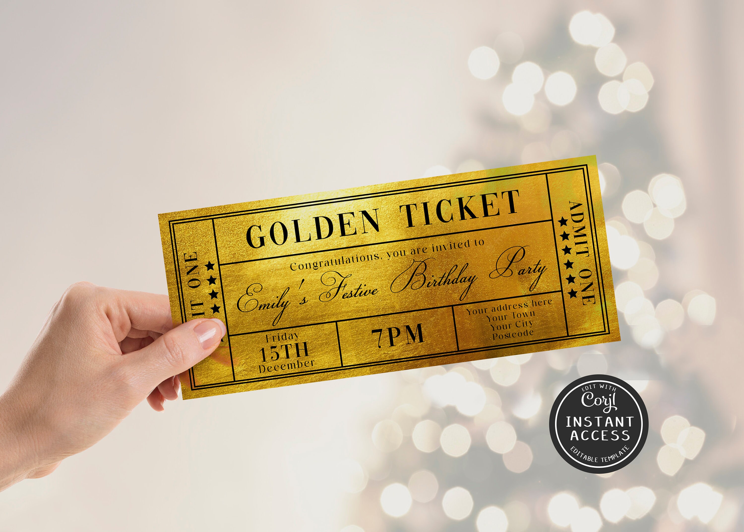 Editable Golden Ticket Party Invitation Template Golden Ticket Party ...